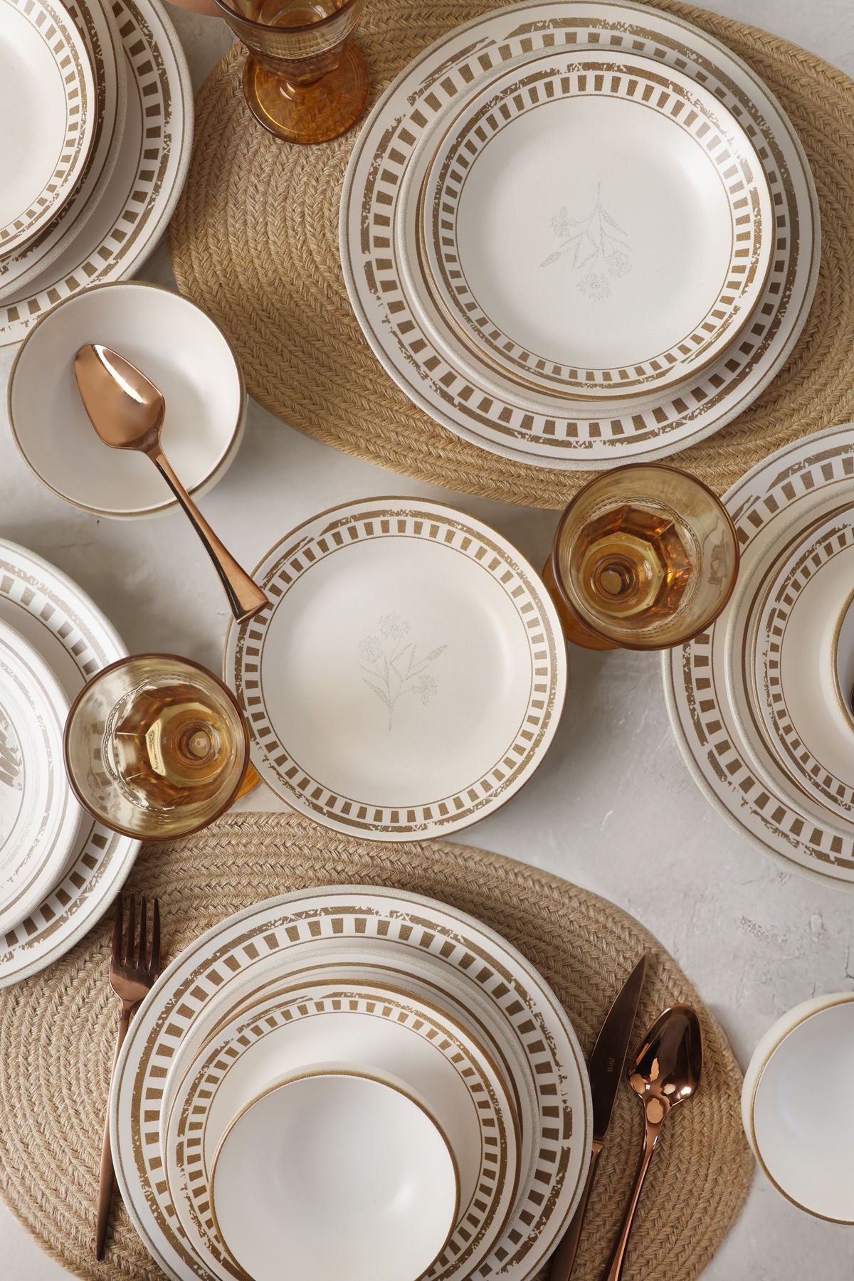 Keramika Brown Leaf 24-Piece White Stoneware Dinnerware Set – Chaplin Home