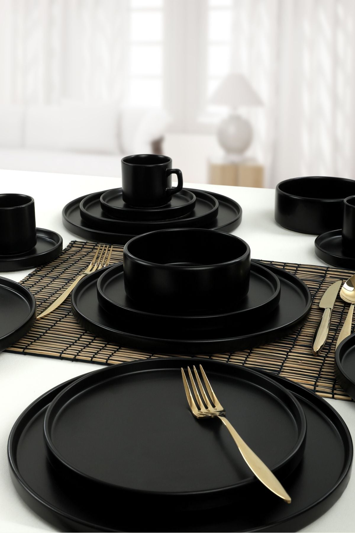Keramika Mat Black Stackable 20-Piece Stoneware Dinnerware Set ...
